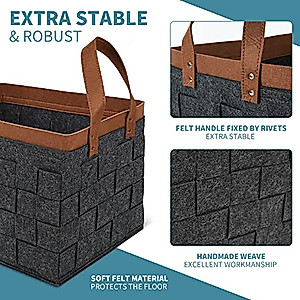 DAKCOS 2 Pack 32L Collapsible Felt Storage Basket,15.3"x11.8"x11.2" Felt Woven Basket with Felt Carry Handles for Toys,Towels,Clothes,Firewood etc.