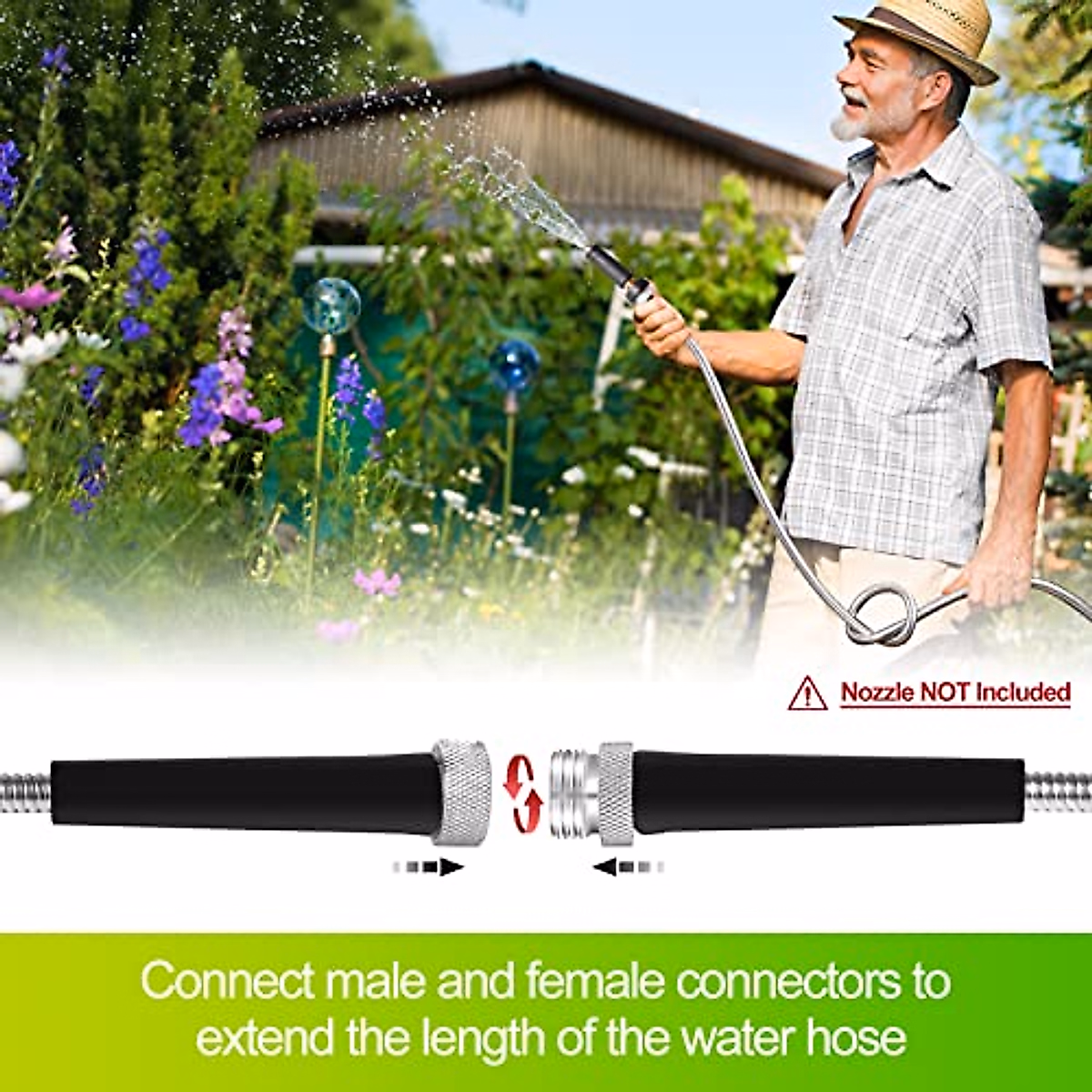 FUDESY 10ft Metal Garden Hose, Heavy Duty 304 Stainless Steel Water Hose Extension, Flexible, Lightweight, Kink & Tangle Free, Rust Proof, High Pressure, Easy to Store for Yard, Outdoor, RV(No Nozzle)