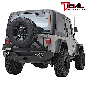 Tidal Heavy Duty Rear Bumper with Tire Carrier and Hitch Receiver Fit for 87-06 Wrangler TJ YJ