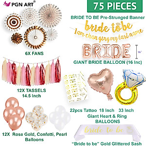PGNART Bachelorette Party Decoration - Rose Gold Bridal Shower Decorations, Bride to be Party Decor and Supplies Kit, Bride Balloons, Bride to Be Sash, Ring, Banner, Backdrop Garland Tassel