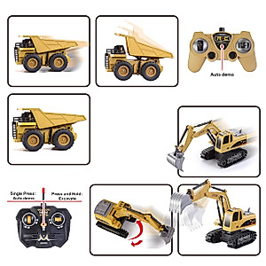 JOYIN 2 PCS Remote Control Construction Vehicle Toy Set, Friction-Powered RC Excavator & RC Dump Truck with Lights and Sounds for Imaginative Play, Birthday Gifts for Toddlers Boys Girls