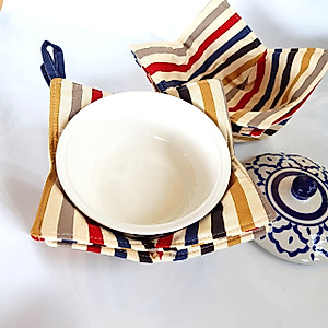 CUSHYSTORE 4X Bowl Cozy Canvas Holders Heat and Cold Resistant Anti-Scalding Protector - Retro Stripe
