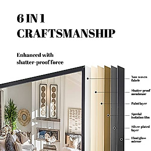 Beauty4U Beveled Edge Full Length Floor Mirror, 59" x 16" Free Standing Hanging or Leaning Body Mirror, Wall-Mounted Mirror Dressing Mirror for Bedroom, Bathroom, Black