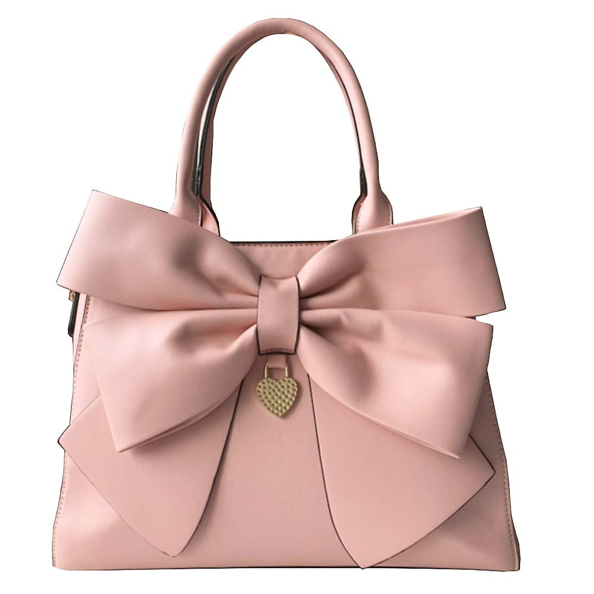 Rullar Women 2Pcs Handbag Set Bow-Knot Satchel Top-handle Crossbody Bag Tote Wallet Purse with Heart Pendant Pink