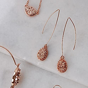 Rose Gold Earrings for Women - Boho Earrings for Women Dangling, Rose Gold Threader Earrings, Rose Gold Earrings for Women Dangling, Rose Gold Tone Simulated Druzy Threader Earrings for Women Trendy