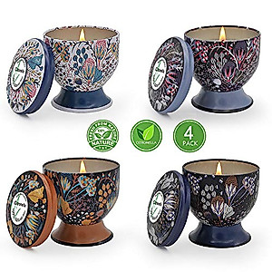 Citronella Candles Outdoor Indoor, 4oz Soy Wax Lemongrass Candles Portable Travel Tin with Pedestal for Garden Yard Pool Porch Deck