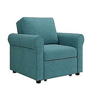 Quarte Modern 3-in-1 Sofa Bed Chair, Convertible Sleeper Chair Bed, Multi-Functional Breathable Linen Sleeper Pull Out Chair Bed, Single Bed with Adjust Backrest (Teal/Linen)