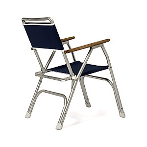 FORMA MARINE Boat Chairs Navy Blue Deck Folding Marine Aluminum Teak Furniture Set of 2 M100NB