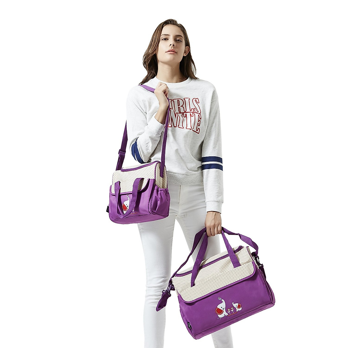 SoHo Animals Diaper Tote Bag 10Pc, ElephantsPurple