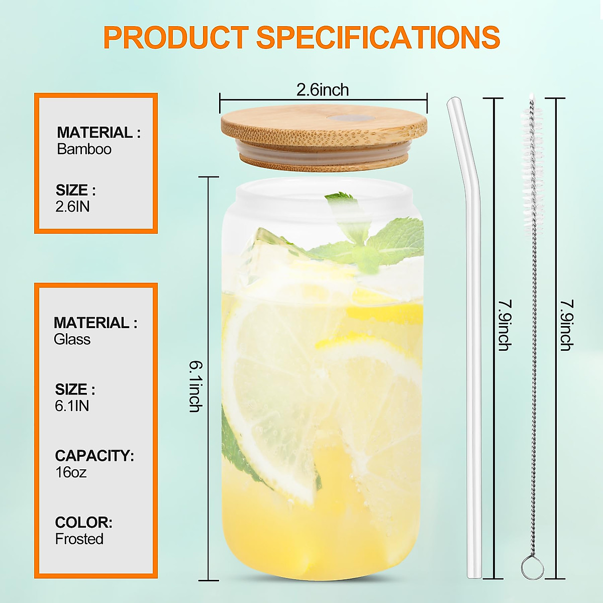 MOVNO 12 Pack Sublimation Cups - 16oz Frosted Glass Cups with Bamboo Lids and Straws Sublimation Glass Blanks Beer Can Shaped Cups Sublimation Glass Tumblers for Iced Coffee Juice Soda Drinks