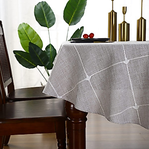 QsyyHome Lattice Oval Tablecloth Rustic Embroidery Cotton Linen Fabric Brown Checkered Table Cover Tablecloths for Kitchen Dining Party Tabletop Decoration 60 x 84 inches