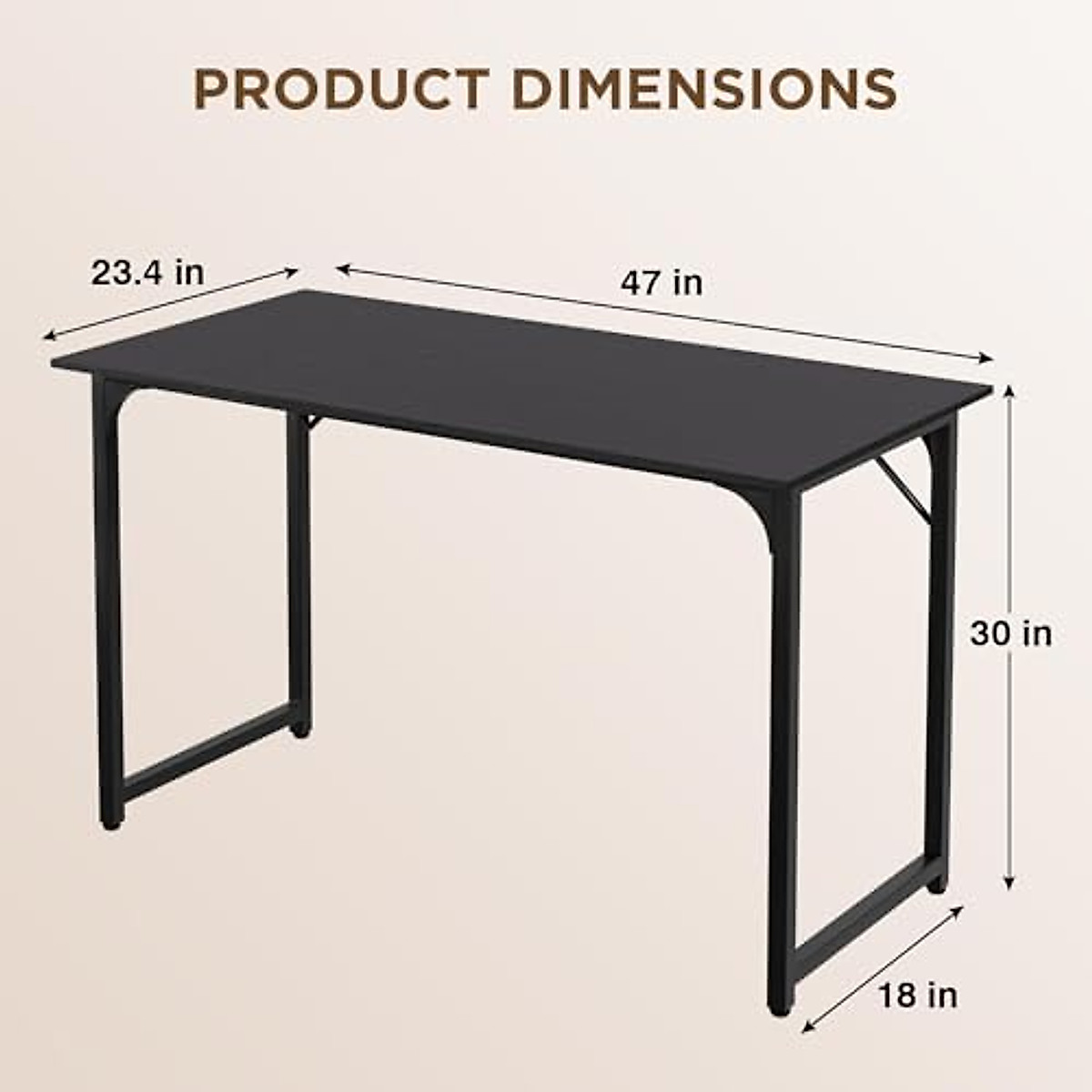 PIKAQTOP 47 inch Computer Desk Gaming Desk Multi-Function Writing Table Student Art Modren Simple Style PC Wood and Metal Desk Workstation, Black