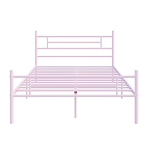 Novilla Full Size Bed Frame with Headboard and Footboard, 14 Inch Metal Platform Bed Frame with Under Bed Storage, No Box Spring Needed, Strong Metal Slats Support, Pink