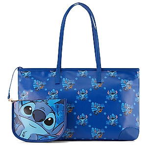 Disney Lilo and Stitch Tote bag - Girls, Boys, Teens, Adults - Stitch Faux PU Leather Cosplay Tote Handbag with Zipper Pouch
