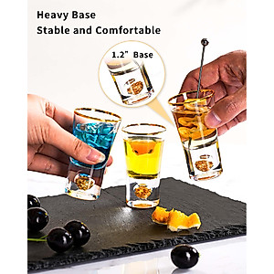 JBHO 1.5 Oz 24K Gold Rim and Base Shot Glasses Set of 6, Crystal Heavy Base, Cool and Fancy, Serving Tequila, Liquor, Bourbon, Vodka and Whisky, Unique Christmas Gift