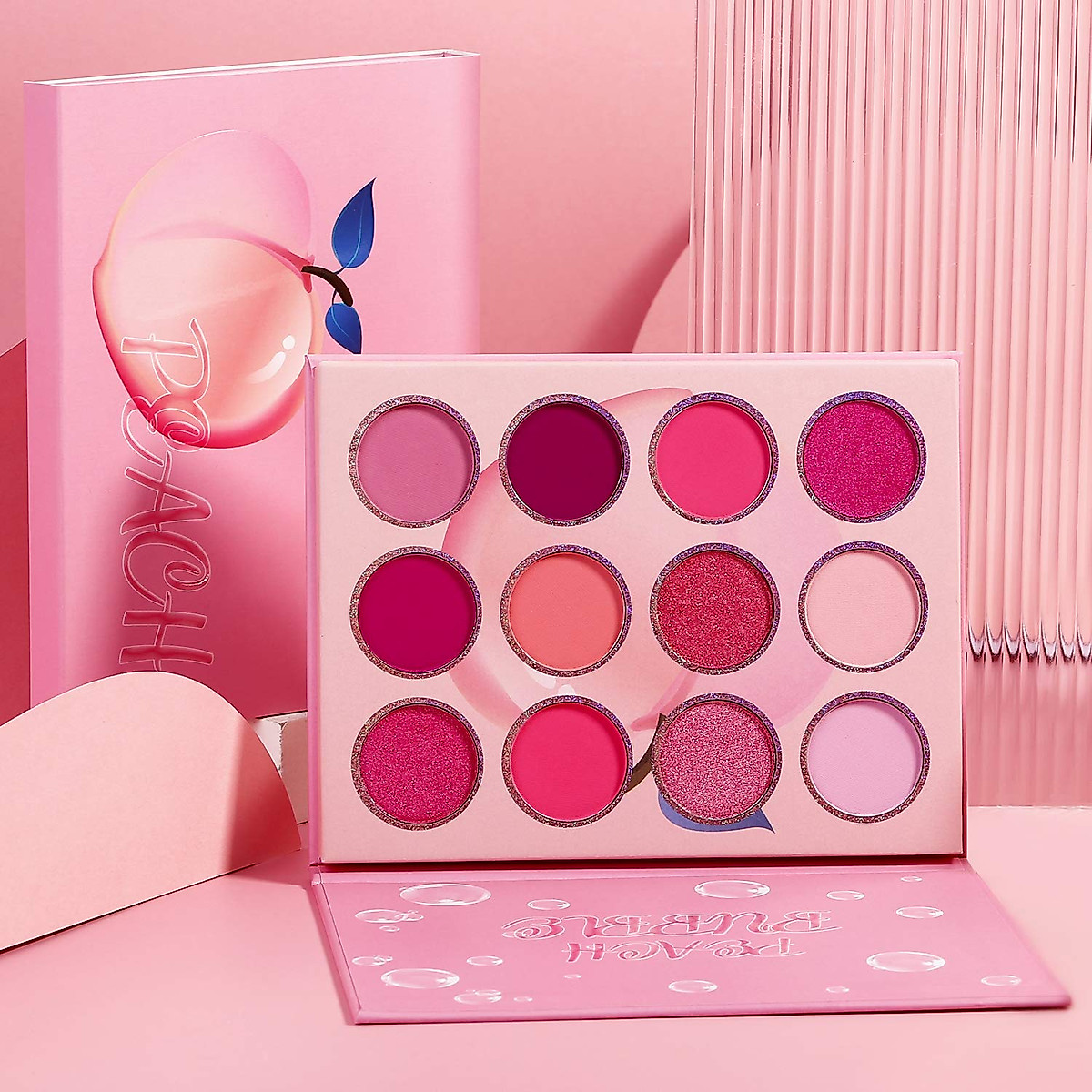 Afflano Pink Eyeshadow Palette Makeup, Pigmented Blendable Pink Eye Shadow Pallet Matte Shimmer, Bright Red Violet Small Cute Peach Eye Palette 12 Color, for Girl Women Mother's Gift