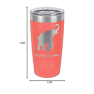LaserGram 20oz Vacuum Insulated Tumbler Mug, Indian Elephant, Personalized Engraving Included (Coral)