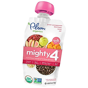 Plum Organics Tots Baby Food Pouch | Mighty 4 | Carrot, Guava, Oats, Black Beans | 4 Ounce | 6 Pack | Organic Food Squeeze for Babies, Kids, Toddlers