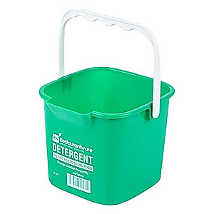 Restaurantware RW Clean 3 Quart Cleaning Bucket 1 Detergent Square Bucket - with Measurements Built-in Spout and Handle Green Plastic Utility Bucket for Home Or Commercial Use (Pack of 2)
