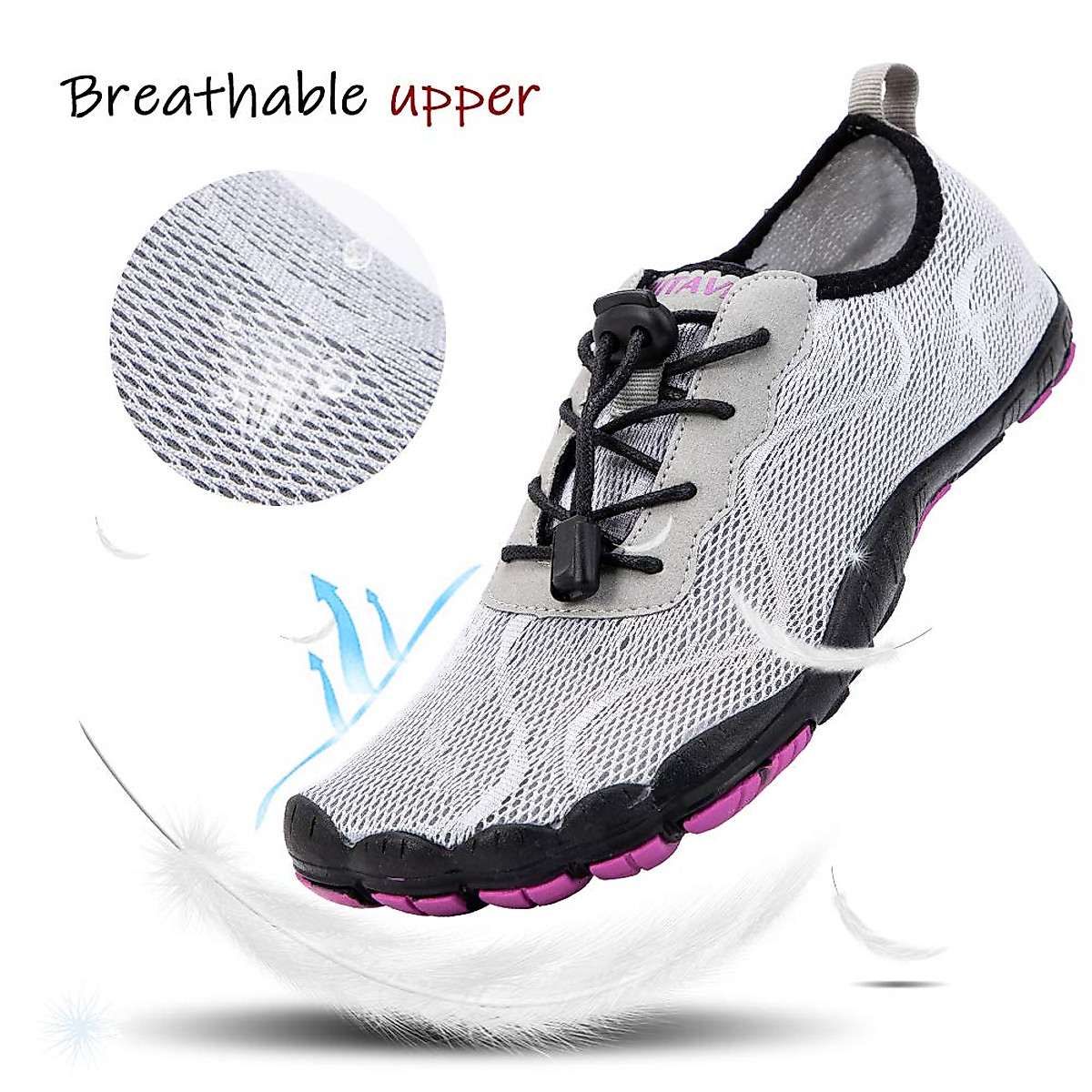 HIITAVE Women Water Shoes Quick Dry Barefoot Aqua Socks River Beach Swim Diving Surf Pool Yoga Light Gray/Purple 9 M US Women