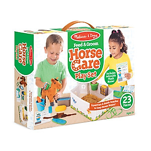 Melissa & Doug Feed & Groom Horse Care Play Set With Plush Stuffed Animal (23 pcs) - Pretend Play Horse Plush Toys For Girls And Boys Toddlers Ages 1+, Multi-colored