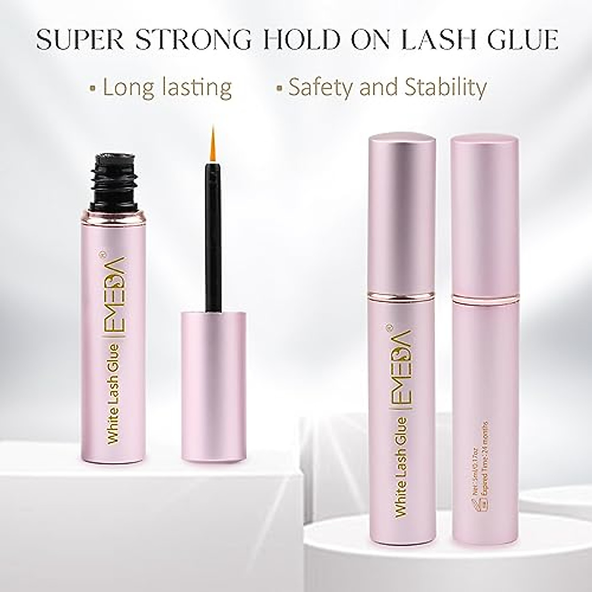 EMEDA Eyelash Glue for False Lashes Super Strong Hold Long Lasting 24H Waterproof Latex Free Best Lash Glue Eyes Strip White Clear Lash Adhesive 5ml 0.17oz