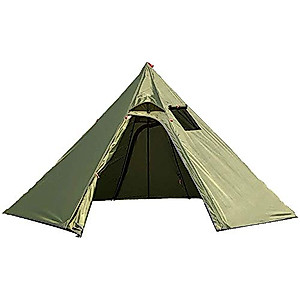 Genma0 Ultralight 2 Person Tipi Hot Tent with Fire Retardant Stove Jack for Flue Pipes with 2 Doors Army Green