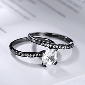 14k Black Gold White Stacking Promise Ring for Women Non Tarnish CZ Engagement Band Rings for Bridal Round Cut 1CT Cubic Zircon Solitaire Ring Hypoallergenic can be Worn Separately Jewelry Set (6)