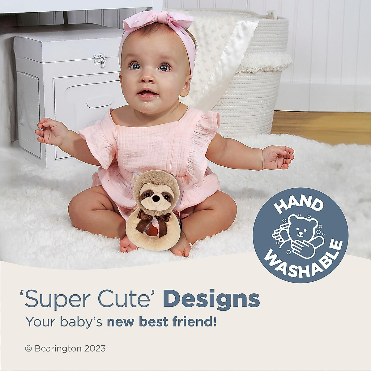 Bearington Collection Baby Lil’ Speedster, 5.5 Inch Sloth Plush Stuffed Animal Soft Ring Rattle, Sloth Baby Stuff