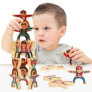 BESTING Balancing Stacking Blocks Pirate Parent-Child Children's Educational Wooden Toy Acrobatic Troupe Interlock Decompression Preschool Toys Balancing Games (HJ006)