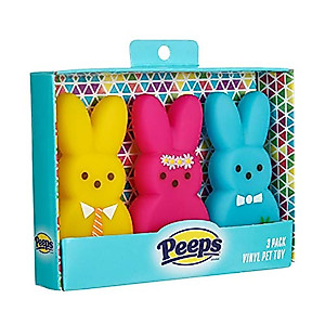 Peeps for Pets 3 Piece Dress-Up Bunnies Vinyl Dog Toys Yellow, Pink, Blue 4 inch Plastic Squeaky Dog Toys Value Pack Fun, Cute, and Squeaky Dress-Up Bunnies from Peeps