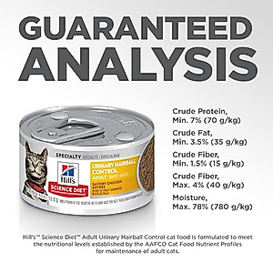 Hill's Science Diet Urinary Hariball Control, Adult 1-6, Urinary Track Health & Hairball Control Support, Wet Cat Food, Chicken Minced, 2.9 oz Can, Case of 12