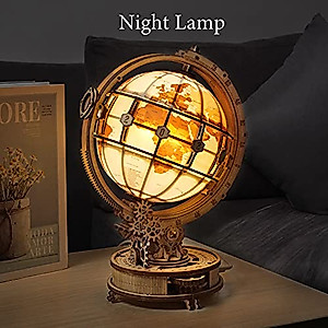 ROKR 3D Wooden Puzzles for Adults Illuminated Globe with Stand 180pcs 3D Puzzles Built-in LED Model Kit Hobby Gifts for Adults/Teens Home Decor