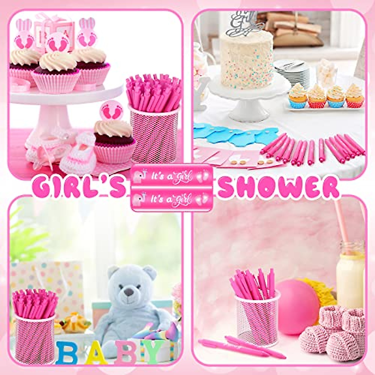 36 Pcs Baby Shower Ballpoint Pens Favors Bulk It's a Boy or Girl Pens Blue Pink White Retractable Gel Ink Pens for Guests Gifts Office School Teacher Student Writing Journal Supply (Girl Elephant)