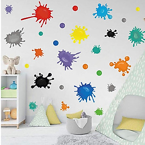TOARTi Watercolor Paint Translucent Vinyl Wall Decal, 35pcs Splatter and Splotches Decor for Art Room Nursery Classroom