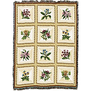 Pure Country Weavers French Floral Blanket by Susan Welsch - Garden Floral Gift Tapestry Throw Woven from Cotton - Made in The USA (72x54)