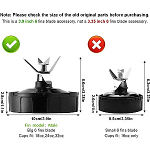 for Blender Blade Replacement 6 Fins Pro Extractor Blade for Nutri Ninja Auto iQ BL480W-70 BL480D-30DOB BL450-70 BL451-70 BL454-70 BL455-70 BL481-70 BL482-70 Only Fit for 18 24 32 oz, No 16oz