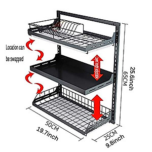 FEHUN Sinks,Stainless Steel Wall-Mounted Universal Kitchen Drain Rack,3-Layer Storage Rack,Chopstick Holder with
