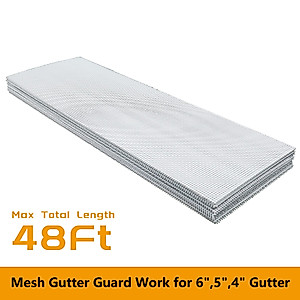 Powrocket Universal Sizes Stainless Steel Micro Mesh Gutter Guard Leaf Protection,Work for 6'',5'',4'' Gutter,Prevents Roof Clogged Downspouts,Easy to Work with and DIY,Total Covers 48Ft,White
