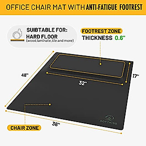 Anti-Fatigue Standing Office Chair Mat for Hardwood Floor with Cushioned Foam Foot Support, 48” x 36” Desk Chair mat, Scratch Resistant and Waterproof Anti-Slip Surface, Soft Ergonomic Cushion