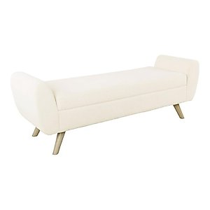 HomePop Modern Storage Bench with Wood Legs Home Décor|Bench with Storage for Living Room & Bedroom - Sherpa Cream