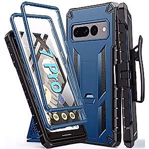 FNTCASE for Google Pixel 7-Pro Phone Case: Rugged Shockproof Protective Holster Clip & Kickstand Case with Built-in Screen Protector | Tough Dual Layer Heavy Duty Protection Cell Phone Cover (Blue)