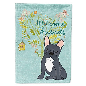 Caroline's Treasures BB7632GF Welcome Friends Black French Bulldog Flag Garden Size, Garden Size, multicolor