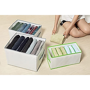 4 Packs (Light Gray), Upgraded Sturdy Wardrobe Clothes Organizer, Build in PP Board, 7 Grids Storage Box, Washable Clothes Organizer for Folded Clothes, Sweater/Shirts/Pants/Jeans Organizer - XL(1pcs), L(1pcs), M(2pcs)