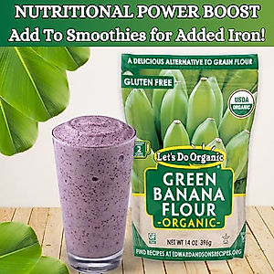 Let's Do Organic Green Banana Flour – Grain Flour Replacement, Resistant Starch, Versatile Starch, Gluten Free, Iron, Non-GMO Project Verified, USDA Organic – 14 Oz