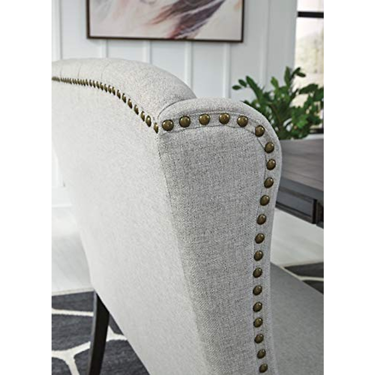 Signature Design by Ashley Jeanette Casual Tufted Back Dining Bench or Sette with Nailhead Trim, Gray