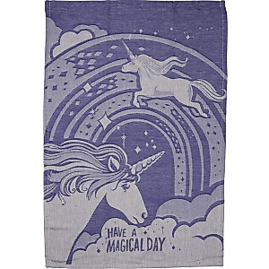 Primitives by Kathy Unicorn Dish Towel - Have a Magical Day - Soft and Absorbent Woven Cotton Jacquard Kitchen Towel, 20" x 28"
