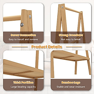 Cirui Bamboo Ladder Towel Rack with Storage Shelf 4-Tier Bathroom Ladder Towel Rack Freestanding Bamboo Drying Stand Multifunctional Display Stand for Bedroom Dressing Room Laundry