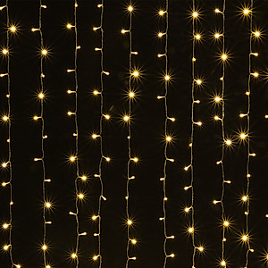 IMAGE 8 Modes Curtain Lights 9.8x6.6 Foot 224 LED String lights Fairy String Lights for Wedding Party Home Garden Indoor Outdoor Wall Backdrops Decorations Waterproof UL Safety Standard Warm White