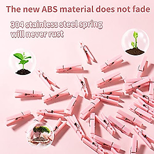 50 PCS Small Transparent Plastic Tool Paper Clips Clothespins Clip Clothing Line Clip Photo Clips 1.4 x 0.25 Inch Mini Clothespins Baby Shower Clothing Pins Plastic Small Clips for Party (Pink)